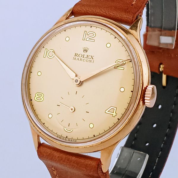 VINTAGE ROLEX MARCONI MEN'S WATCH 18K GOLD PLATED From 40's SERVICED ...