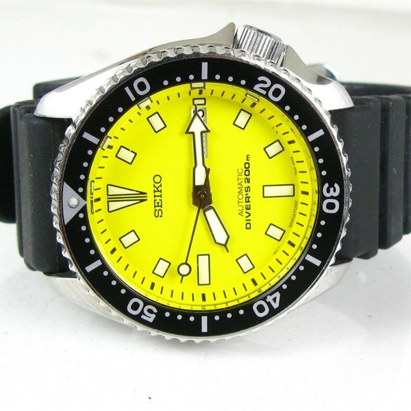 Seiko SKXA35 Automatic Diver Yellow Dial Stainless Steel Mens Watch ...