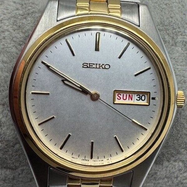 Vintage Men's Seiko 7N43-9048 Two Tone Quartz Day Date Watch New Battery | WatchCharts Marketplace