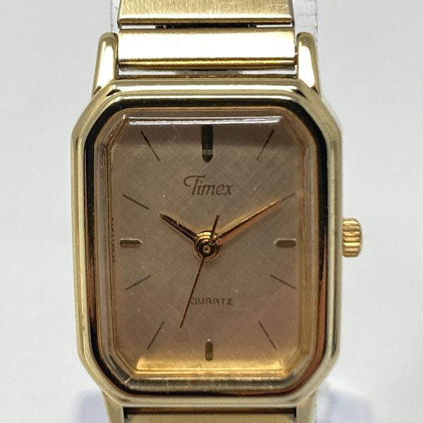 Vintage Timex Tank Watch Women 19mm Gold Tone Stretch Band New Battery ...