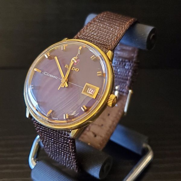 Uncommon 1967 Rado Cosmic Automatic G/P Maroon Dial Watch, Both Boxes ...
