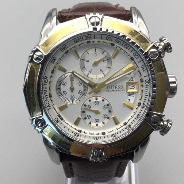 Guess Chronograph Waterpro Watch Men 45mm Gold Silver Tone 100M New ...