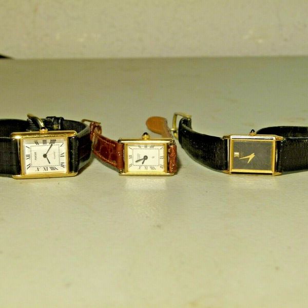 3X WOMENS CITIZEN SEIKO PHASAR ROMN NUMERAL LEATHER BAND TANQUE QUARTZ ...