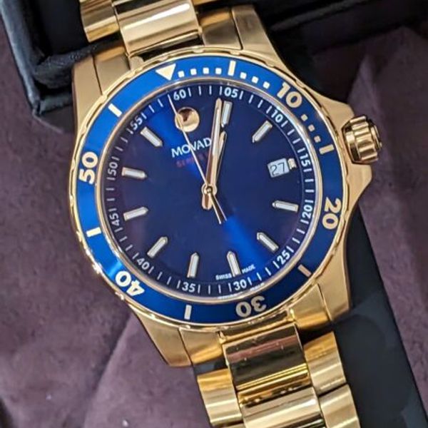 Movado "Series 800" Quartz Watch! 40mm *Gold Blue*! Beautiful Sunburst UNWORN! | WatchCharts ...