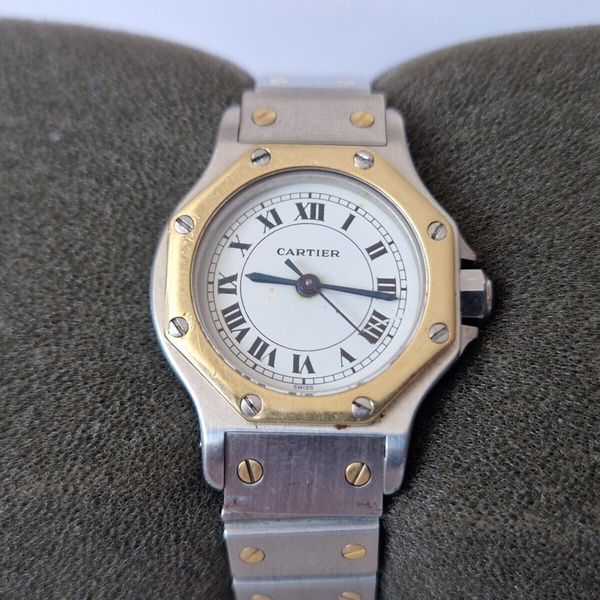 CARTIER Santos Octagon for Women-Automatic-Gold Bezel-White Dial-Roman ...