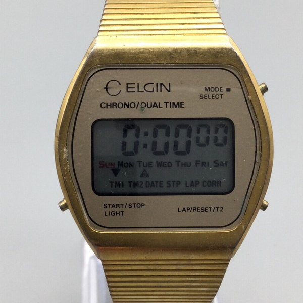 Vintage Elgin Digital Watch Men Gold Tone K800-HH10 Dual Time Timer New ...