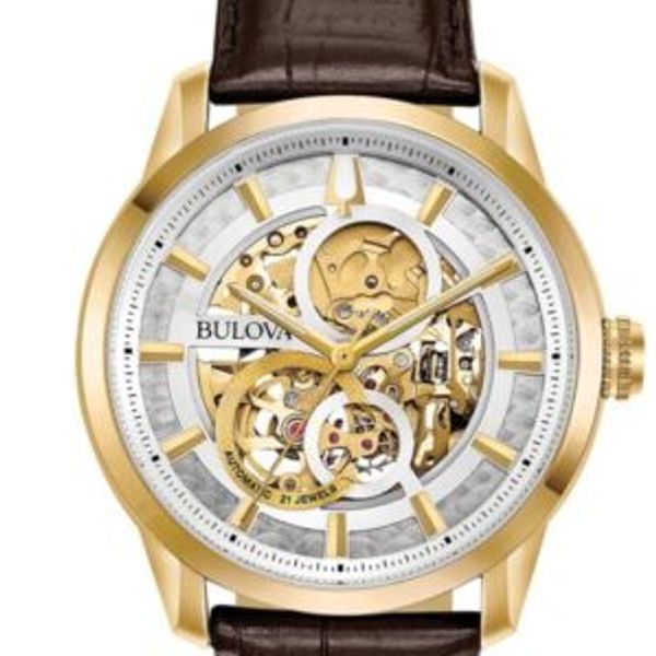 Bulova Men's Classic Sutton Automatic Skeleton Brown Leather Strap ...
