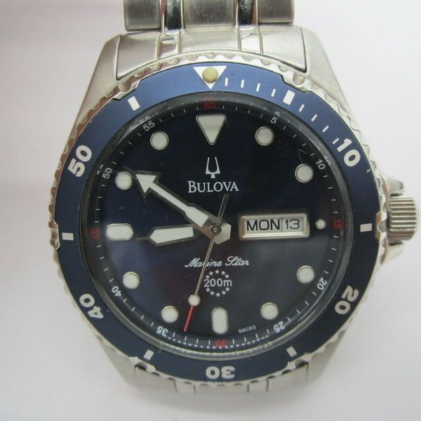 GENTLY USED BULOVA MARINE STAR 200m DAY DATE DIVER WATCH C8671022 ...