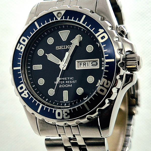 Early Seiko Kinetic 5M63-0A10 Diver 200M Day/Date 42mm Steel Blue Watch ...