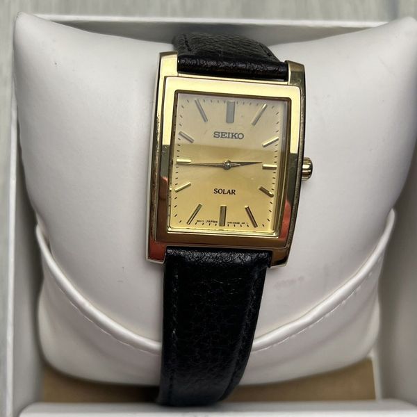 Vintage Seiko Solar Tank Watch Men Goldtone Dial V115-0AC0 Japan ...