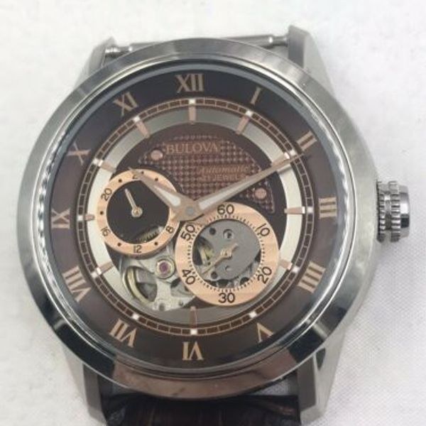 Mens Bulova Automatic 21 Jewels Stainless Steel Brown Leather Watch C8601109 | WatchCharts ...