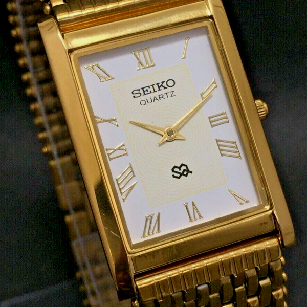 Seiko Slim Quartz Roman Dial Men's Wrist Watch Rectangle Japan Made ...