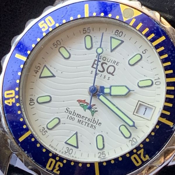 Esquire ESQ Swiss by Movado Submersible Diver Blue Gold Bezel Silver ...
