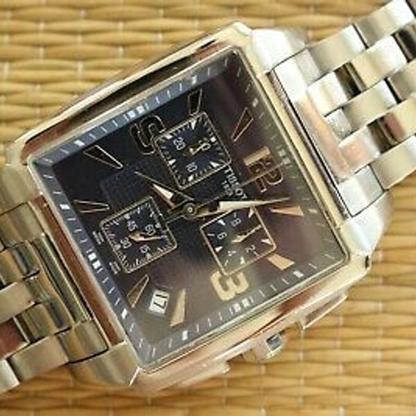 CLEAN STOCK TISSOT QUADRATO STAINLESS STEEL BLUE DIAL CHRONOGRAPH WATCH ...