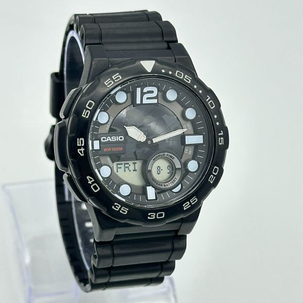 Men's CASIO Telememo 30 World Time Analog-Digital Black Resin Watch AEQ100W-1AV | WatchCharts ...