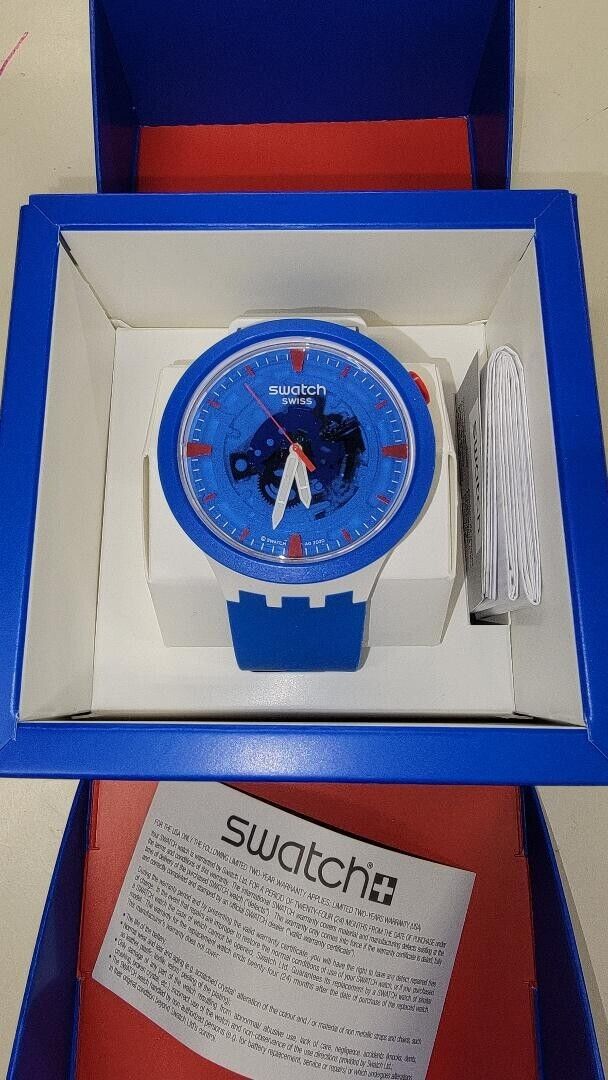 Swatch NASA Jumpsuit VGUC! Big Bold Blue Quartz Bioceramic Watch ...