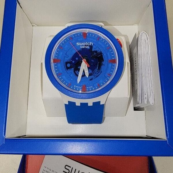 Swatch NASA Jumpsuit VGUC! Big Bold Blue Quartz Bioceramic Watch ...
