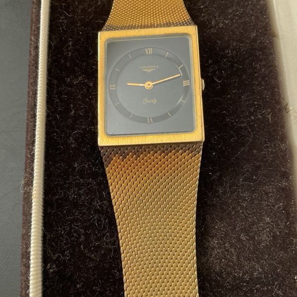 LONGINES MENS WATCH RARE VINTAGE GOLD PLATED BLACK FACE FIVE JEWELS ...