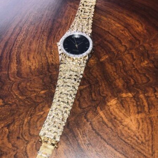 Gruen Diamond Watch Precision Ladies Quartz Watch Gold Tone Nugget Band ...