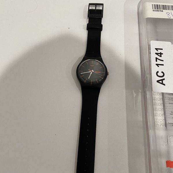 Swatch SUOB704 Unisex Dark Rebel Swiss Silicon Rubber Strap Black Dial ...