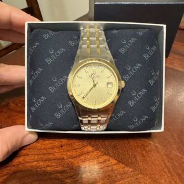 Bulova 98C60 Men's Dress Champagne Gold Dial Two-Tone Stainless Steel ...