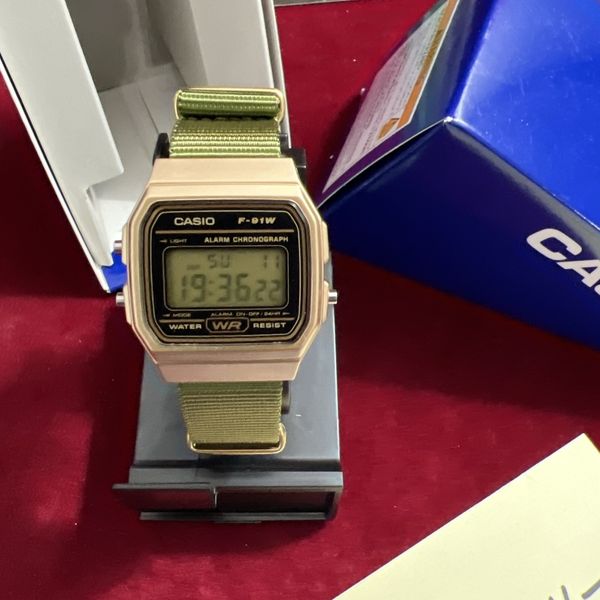 Custom Gold Casio F-91W With Custom Olive Strap | WatchCharts Marketplace