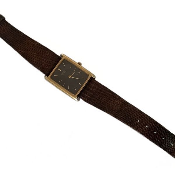 Vintage Seiko Tank Watch Men 25mm Gold Tone Black Dial Original Seiko Band | WatchCharts Marketplace