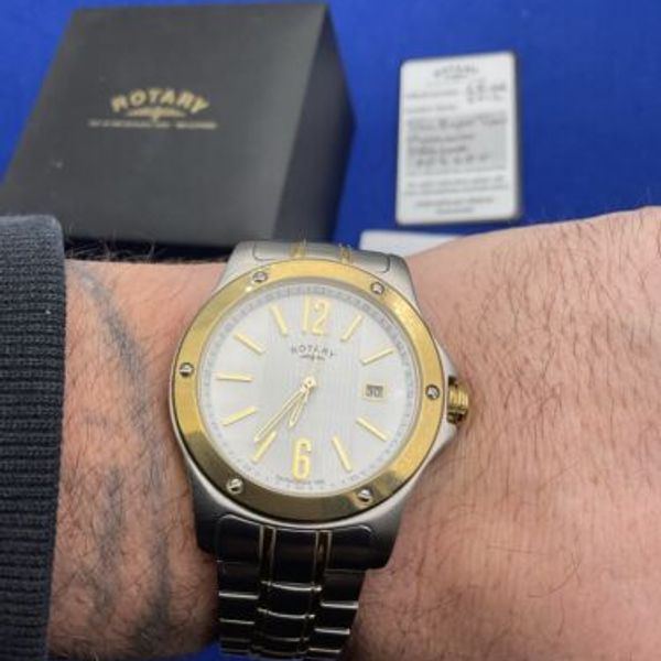 MENS ROTARY MONZA GOLD / STAINLESS STEEL QUARTZ WATCH BOX PAPERS ...