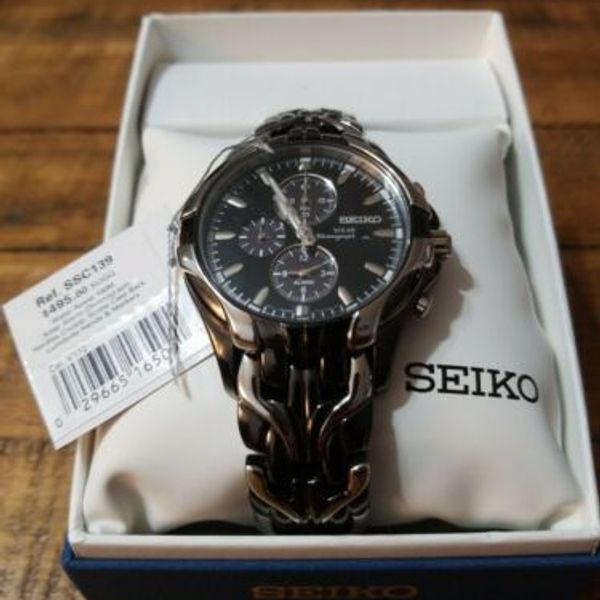 Seiko Solar Chronograph Excelsior Black Ion Finish Men's Watch SSC139 ...