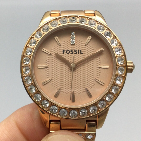 Fossil Jesse Watch Women 34mm Rose Gold Tone ES3020 Bling New Battery 7 ...