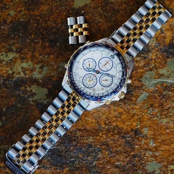 #4 Vintage Seiko Flightmaster 7T34-6A09 Chronograph Two Tone 42mm ...