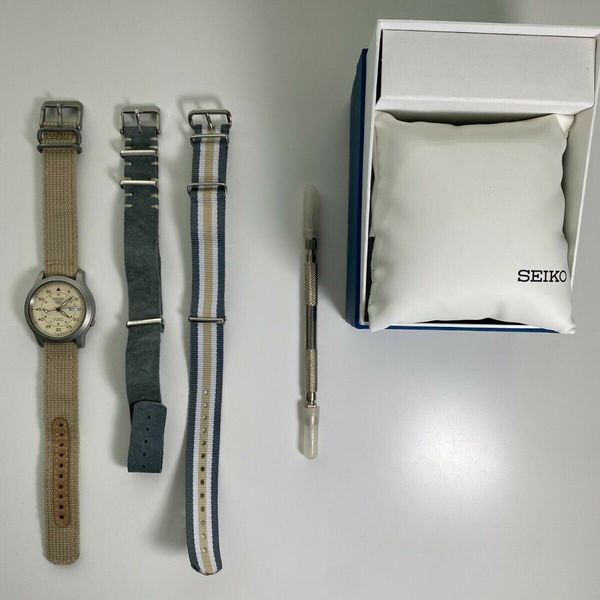 Seiko SNK803 Seiko 5 Automatic Watch with Beige Canvas Strap + EXTRA ...