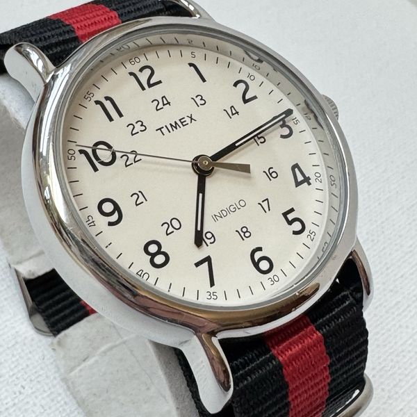 Timex Weekender 40mm Men's Indiglo Watch Silver Black Red NATO T2P495 ...