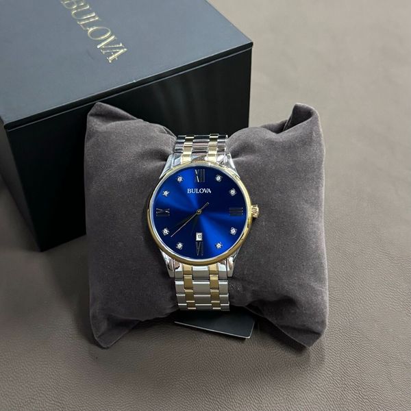 Bulova Men's Two Tone Diamond Blue Dial 98D130 Classic Quartz Watch ...