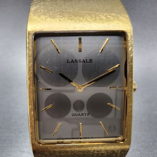 Seiko Lassale Tank Watch Men 23mm Silver Dial Gold Tone Mesh Band New ...