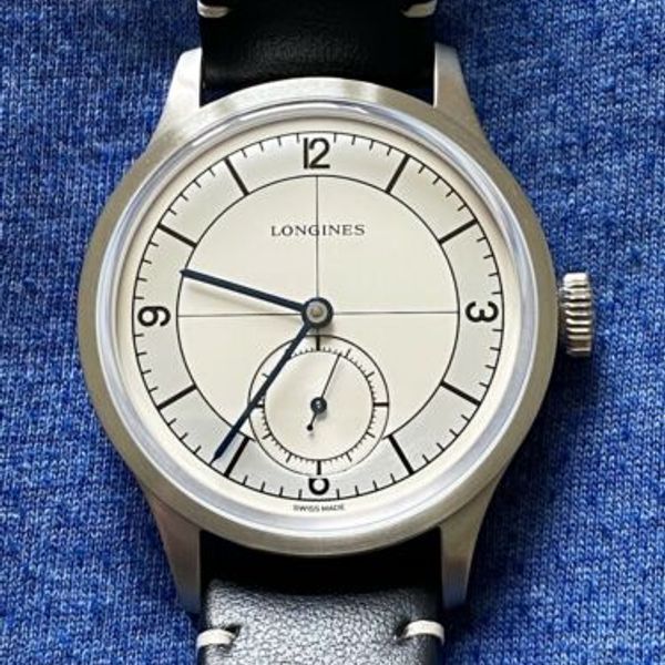Longines Heritage Classic automatic watch, sector dial, grey leather ...