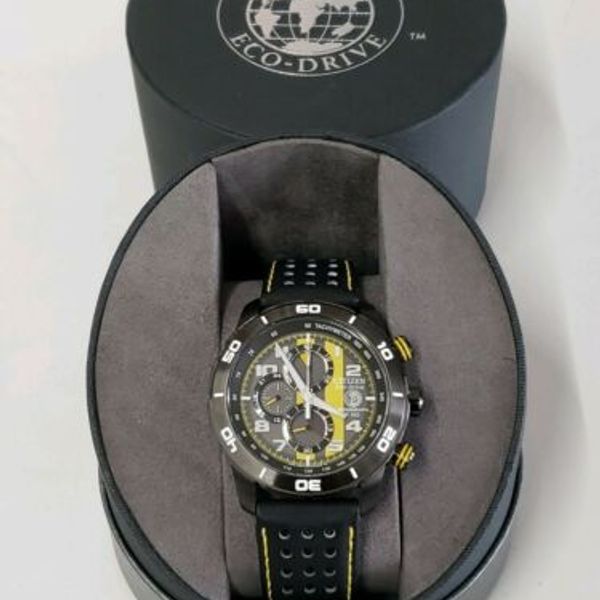 CITIZEN Eco-Drive Primo Chronograph WR100 Black/Yellow Mens Watch ...