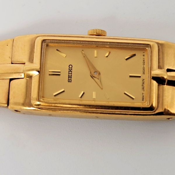 Seiko Wristwatch Rectangular Face Gold Tone Band Classical Elegant ...