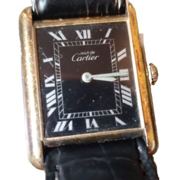 Vintage Cartier Gold Plated Tank Watch Black Face, Women's, 925, 20m ...