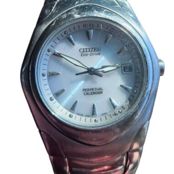 Citizen Eco-Drive Watch Men White Dial Silvertone Perpetual Calendar ...