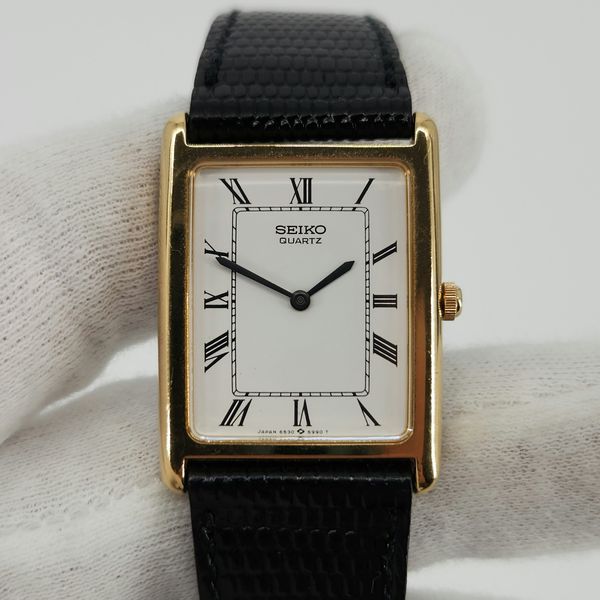 Seiko "Tank" Men's Gold Tone w/ White Dial & Roman Numerals Quartz ...