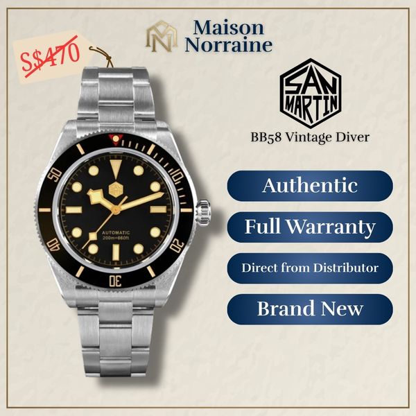 San Martin BB58 Vintage Diver (SN0008-G) | Matte Black | Brand New ...