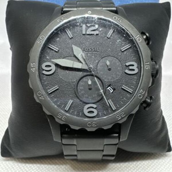 Fossil Nate JR1401 Men Black Stainless Steel Analog Chronograph Watch ...