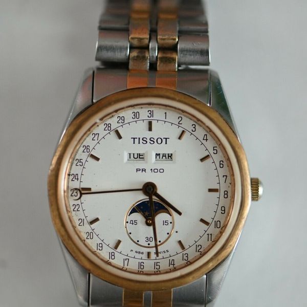 Vintage Tissot PR100 P 356/456 Full Calendar Moon Phase 30mm Watch For ...