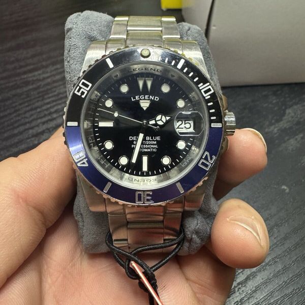 Legend Men 200m Deep Blue Batman Diver Automatic Sapphitek Black Dial ...