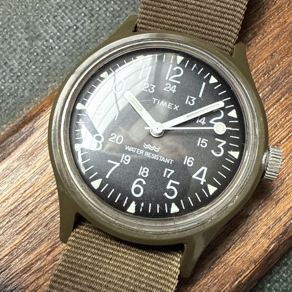 Vintage Rare Timex Military Field Watch 24 Hour Dial Mechanical Wind Up ...