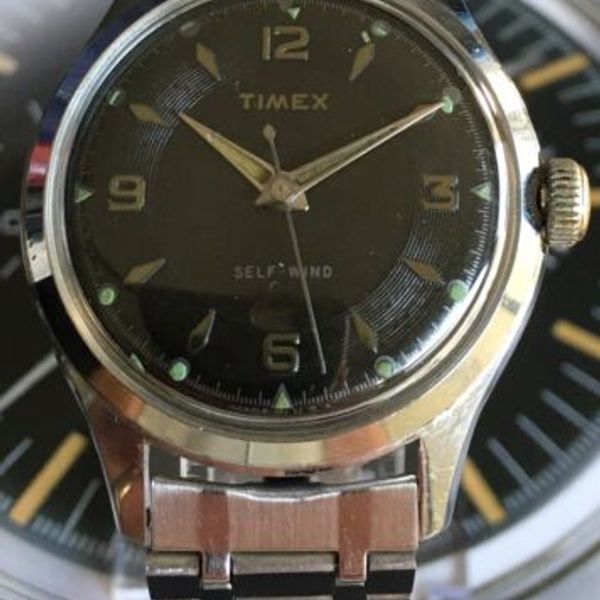 Rare 1957 Vintage Timex Viscount Jumbo Self-Wind Black Dial Men’s Watch ...