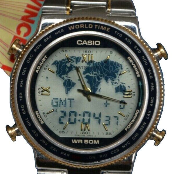 rare vintage CASIO ABX-610 TWINCEPT ana-digi watch world time dual made ...