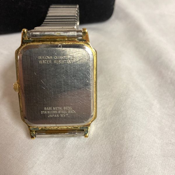 Bulova rectangular gold tone quartz movement men's watch** New battery ...
