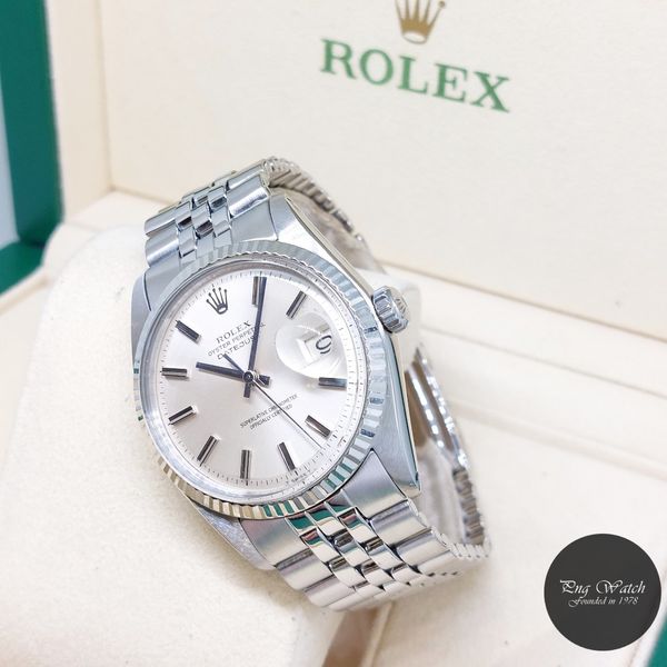 Rolex 36mm Oyster Perpetual Silver Sticks Dial Datejust REF: 1601 (3.35 Million Series ...